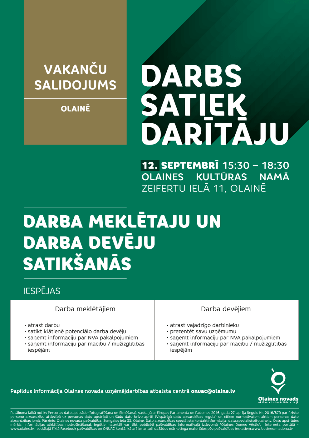 Vakanču salidojums “Darbs atrod darītāju” - olaine.lv