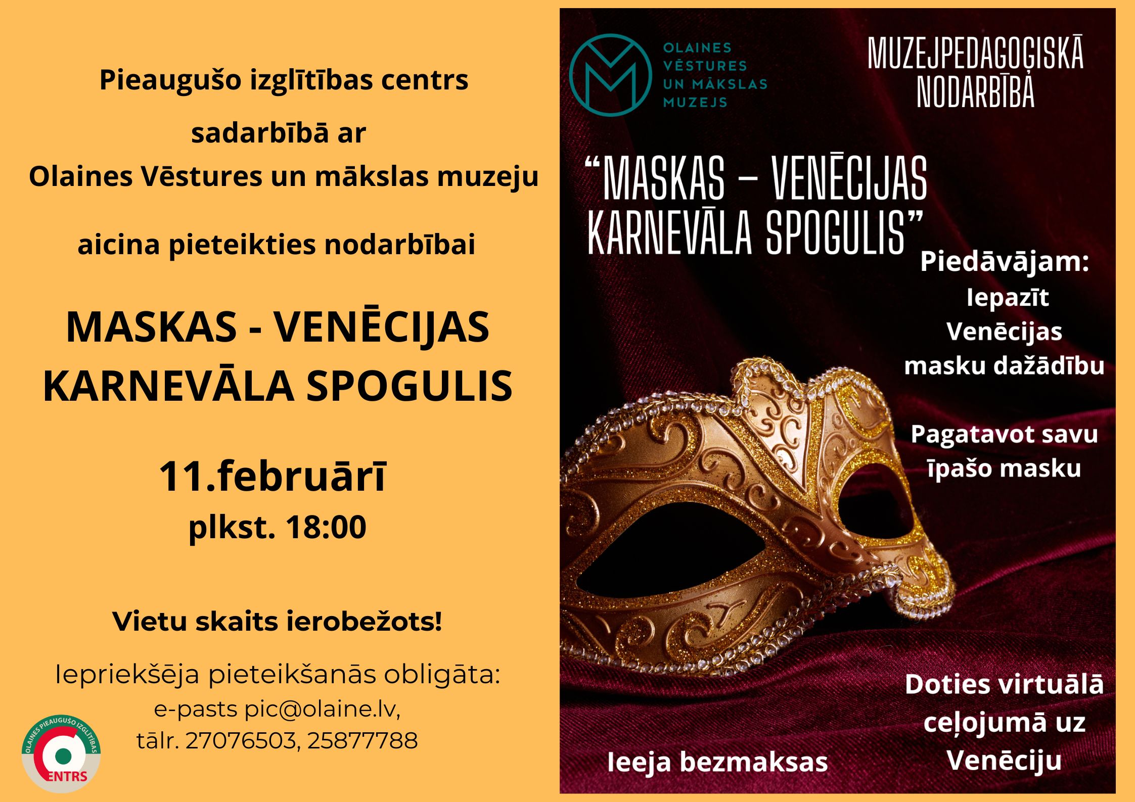 Muzejpedagoģiskā nodarbība pieaugušajiem “Maskas – Venēcijas karnevāla ...